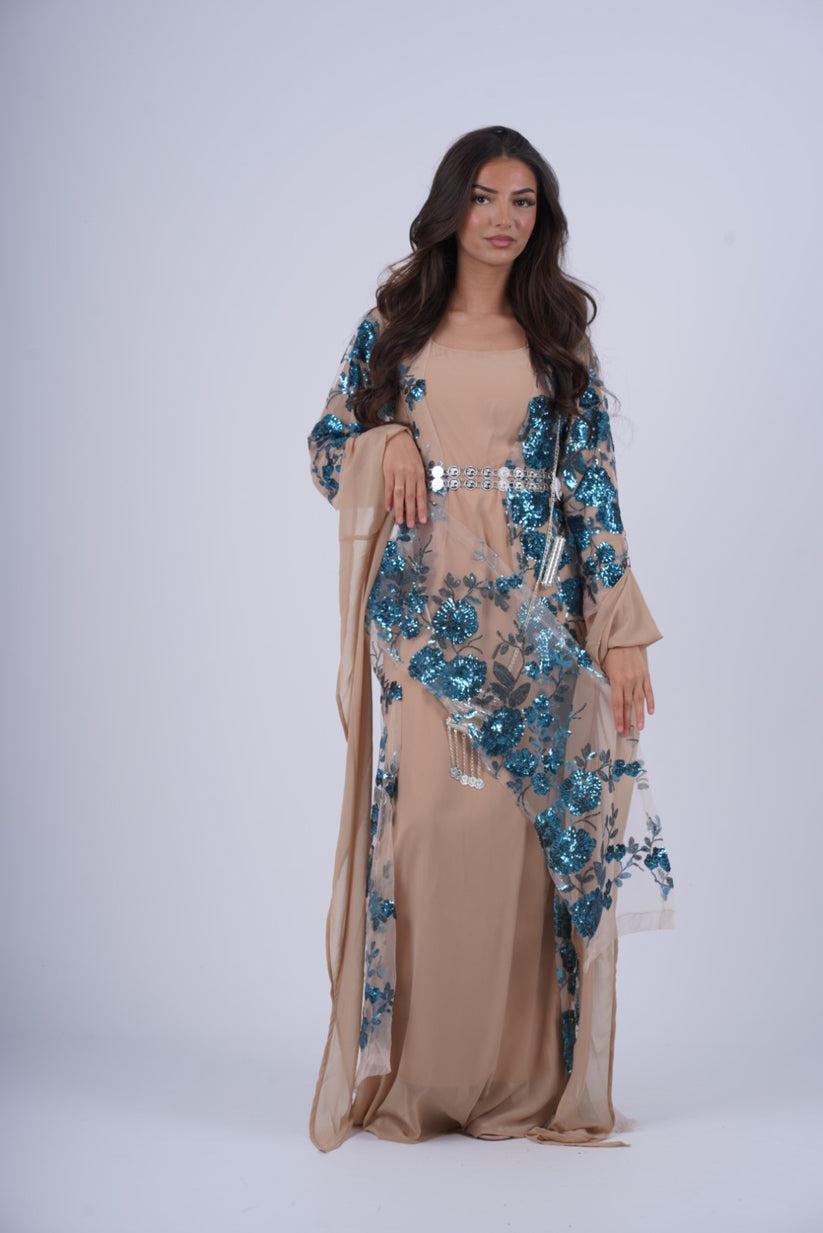 Elegant Nude Kurdish Dress – 3-Piece Traditional Kurdish Wedding Outfit ...