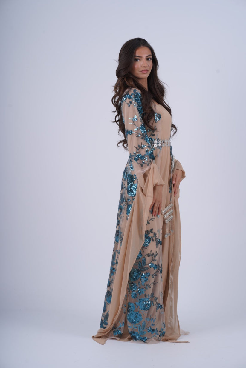 Elegant Nude Kurdish Dress – 3-Piece Traditional Kurdish Wedding Outfit ...
