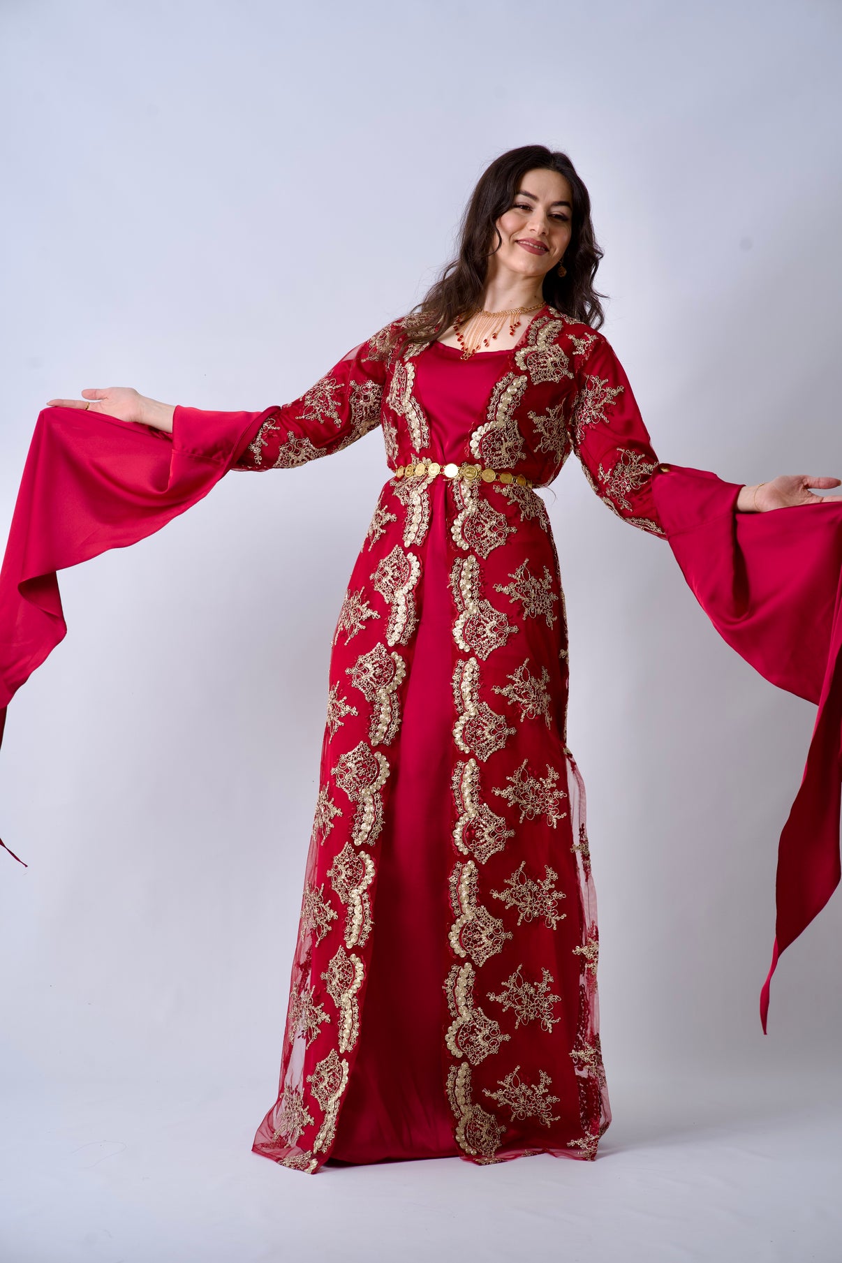 Dilgash Kurdish Dress – Burgundy Red with Golden Embroidery | Perfect ...