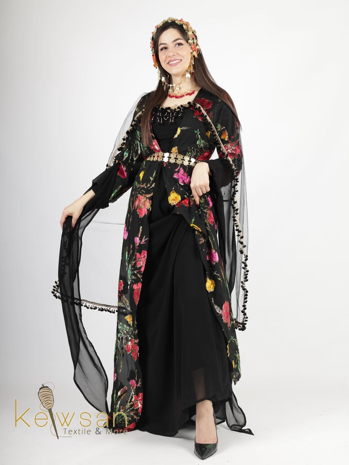 Chro Collection Badini Model – Green Kurdish Dress with Golden Flowers ...