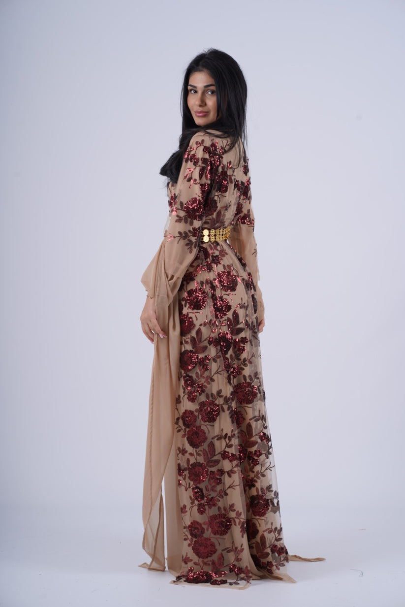 Elegant Nude Kurdish Dress – 3-Piece Traditional Kurdish Wedding Outfit ...