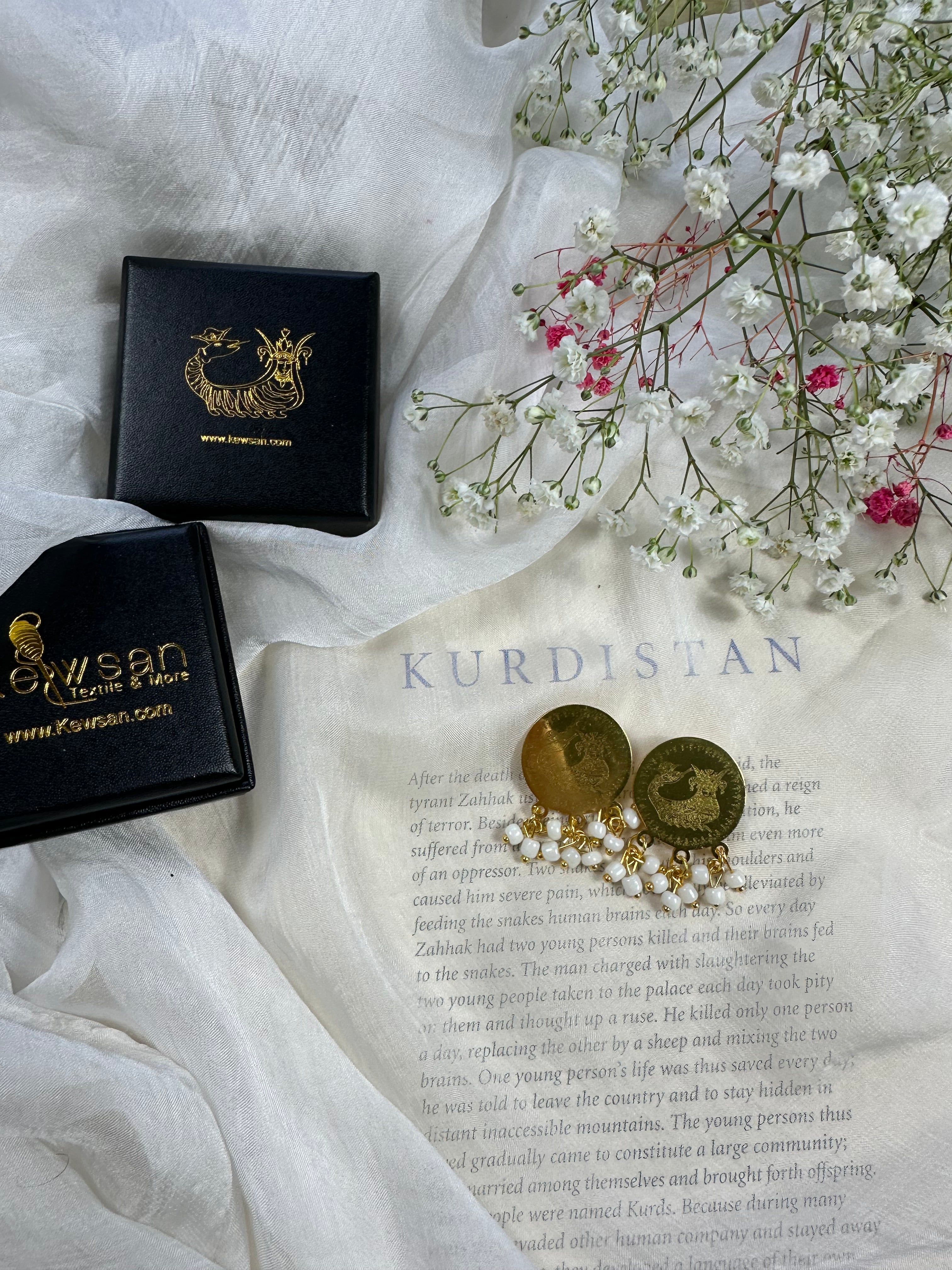 Shamaran Lira Coin Arm Pins in White and Gold – Elegant Kurdish ...